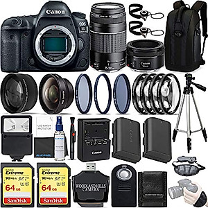 Canon EOS 5D Mark IV 30.4 MP DSLR Full Frame Camera Body with EF 50mm F1.8 STM Lens + EF 75-300mm F4-5.6 III Lens Kit Ultimate Travel Bundle
