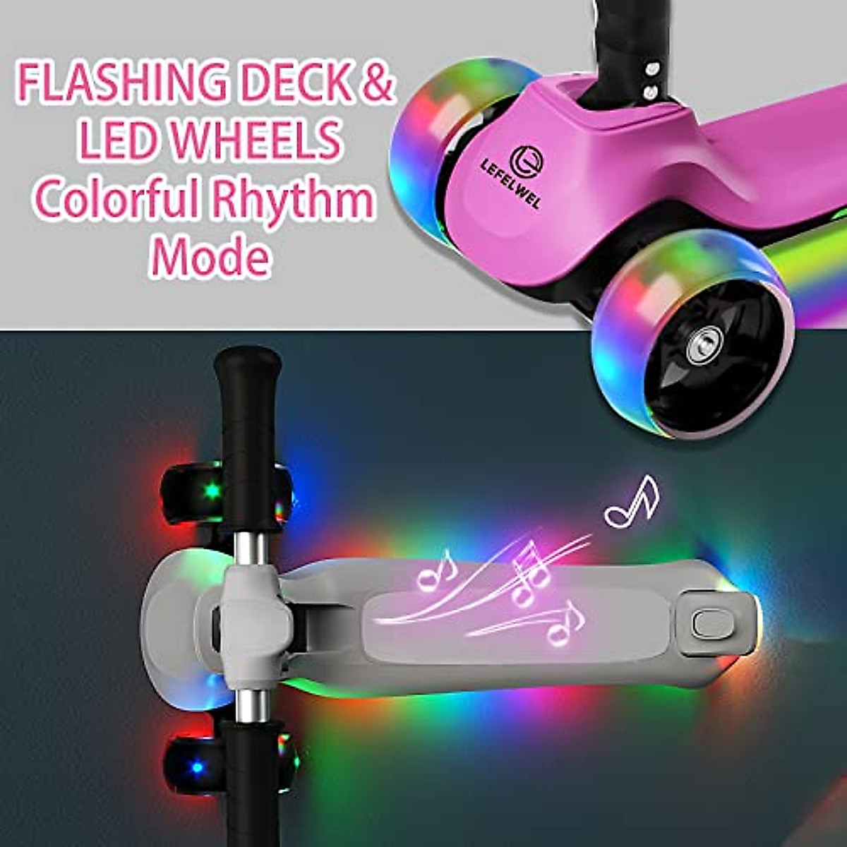 Kids Electric Scooter, 3 Wheel Electric Scooter for Toddlers Boys Girls, Flashing LED Deck & Wheels, 3 Adjustable Height, Lean-to Steer Design, Foldable Scooter for Kids Ages 3-9 Unique Gift (Pink)