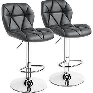 Yaheetech Grey Barstools Set of 2, PU Leather Bar Chairs with Backrest, Height Adjustable Swivel Island Stools for Kitchen Counter, Grey