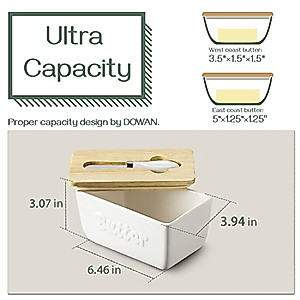DOWAN Large Butter Dish, Butter Dish with Lid and Knife for Countertop or Fridge, Ceramic Butter Keeper Holds up to 4 Sticks, Airtight Butter Container, Farmhouse Kitchen Decor and Accessories, White