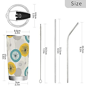Dandelion Geometric Abstraction Stainless Steel cup for men with Straw Leak Resistant Flip travel coffee mug spill proof for Water, Iced Tea or Coffee Aesthetic tumbler with lid and straw 20 OZ
