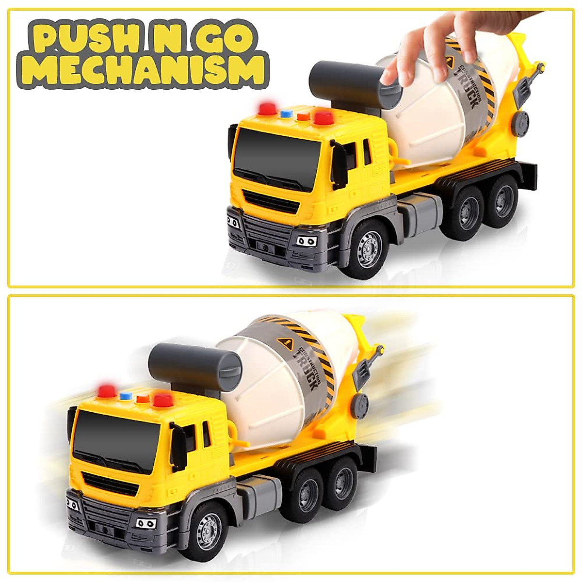 ArtCreativity Light Up Cement Truck, Cement Mixer Toy Truck with Lights, Sounds, and Rotating Barrel, Push and Go Kids Construction Toys, Construction Vehicle Toys for Boys and Girls Ages 3 and Up