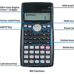 Scientific Calculator 401Funtions with Case, Financial Calculators Large Display for School, Battery Solar Calculadora Cientifica for Students, Construction, Statistics, Engineering, Geometry