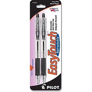 PILOT EasyTouch Retractable Ball Point Pens, Fine Point, Black Ink, 2-Pack (32250)