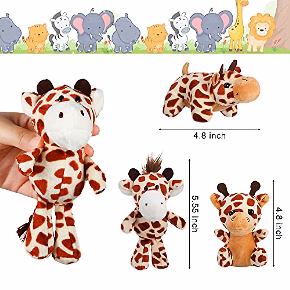18 Pieces Small Stuffed Animals Mini Jungle Animal Plush Toys Stuffed Animals Set in 4.8 Inch Cute Small Plush for Animal Themed Parties Teacher Student Award (Stylish Style)
