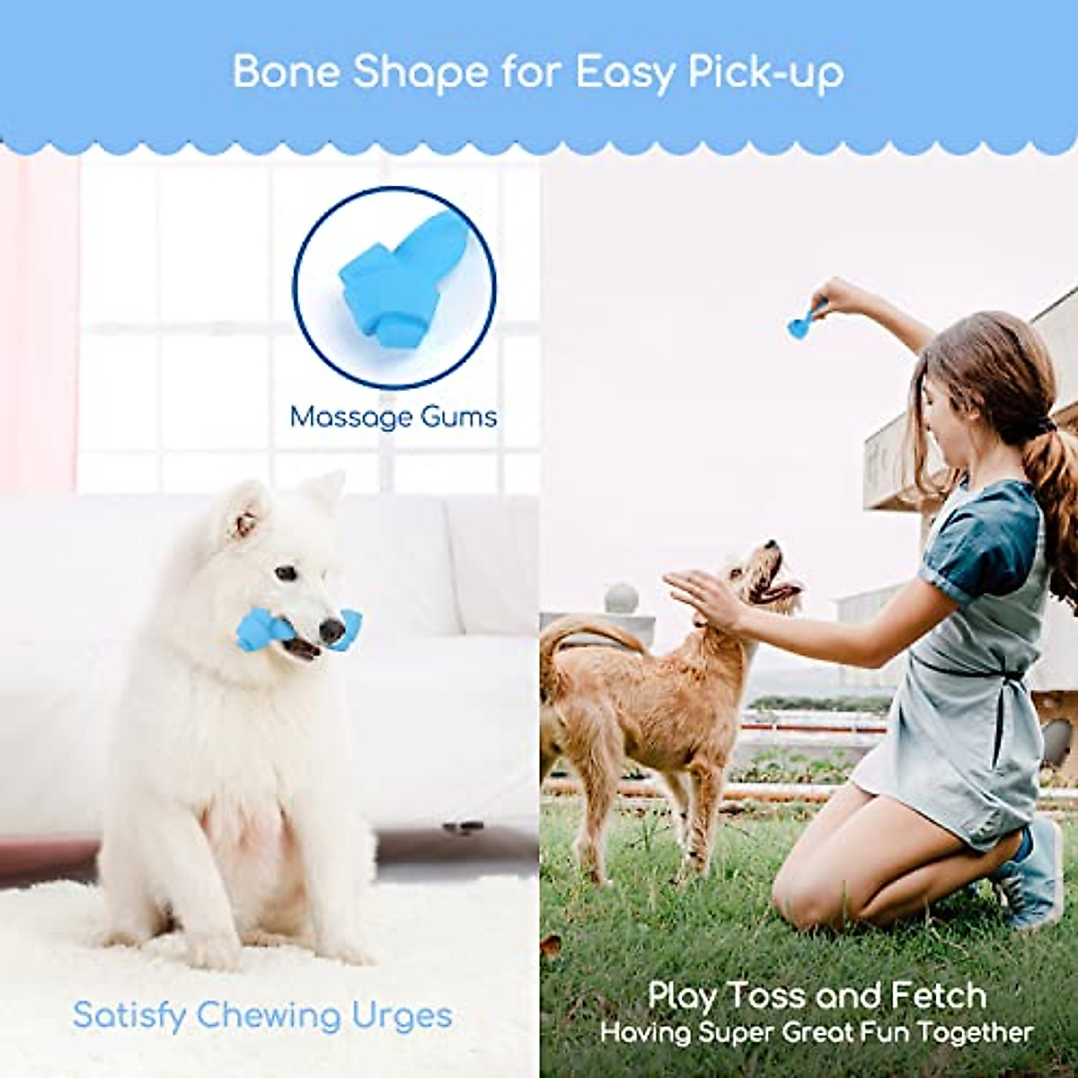 Nobleza Dog Chew Toy, Durable Hard Dog Bone Toy for Teething and Teeth Exercise, Safe Natural Rubber Puppy Chew Toy for Small and Medium Dogs, 5.4 * 1.8 * 1.4 in, Blue