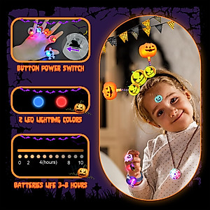 Fabeto Light Up Glow Party Favors 40 Pack Halloween Toys Trick or Treats Goodie Bag Filler Party Supplies for Kids Adults, 5 LED Pumpkin Headbands 5 Bracelets 5 Necklaces 5 Balls 10 Stickers
