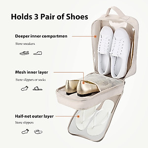 Travel Shoe Bag Holds 3 Pair of Shoes, Hezelf Shoe Storage Pouch for Travel and Daily Use, Travel Suitcase Shoe Organizer, Waterproof