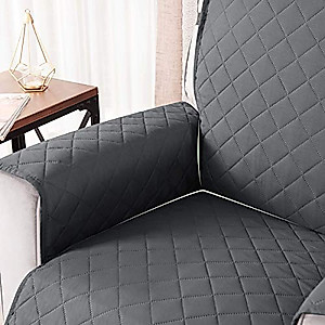 CHUN YI Recliner Chair Cover Reversible Small Recliner Slipcover for Dogs Seat Width to 25 Inch Washable Recliner Chair Protector with Elastic Adjustable Strap for Kids and Pets (Small, Grey)