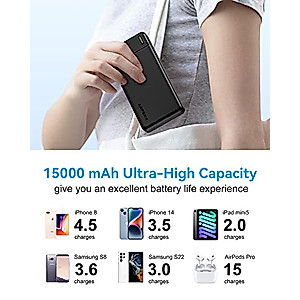 AsperX PD 22.5W [ Faster Charging ] 15000mAh Portable Charger, [ USB C Out & in] Slim Power Bank, External Battery Pack Cell Phone Charger for iPhone 14/13 Samsung AirPods and More