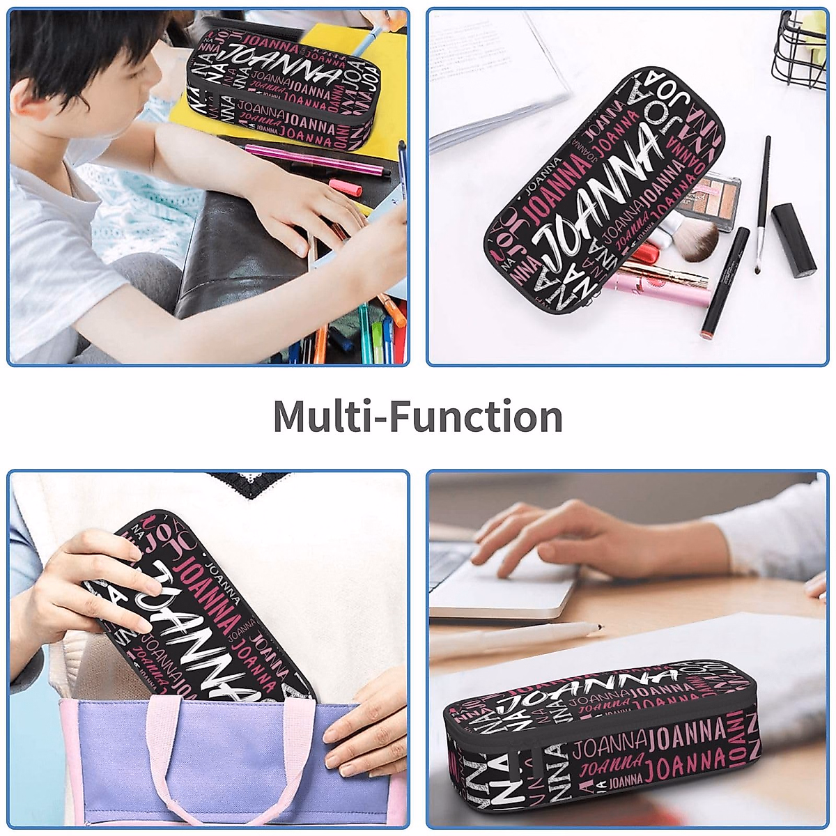 Custom Pencil Case with Name, Personalized Stationery Organizer Pencil Pouch Add Your Own Name, Customized Zipper Pencil Box Gifts for Teen Boys Girls Students School (Black Pink)