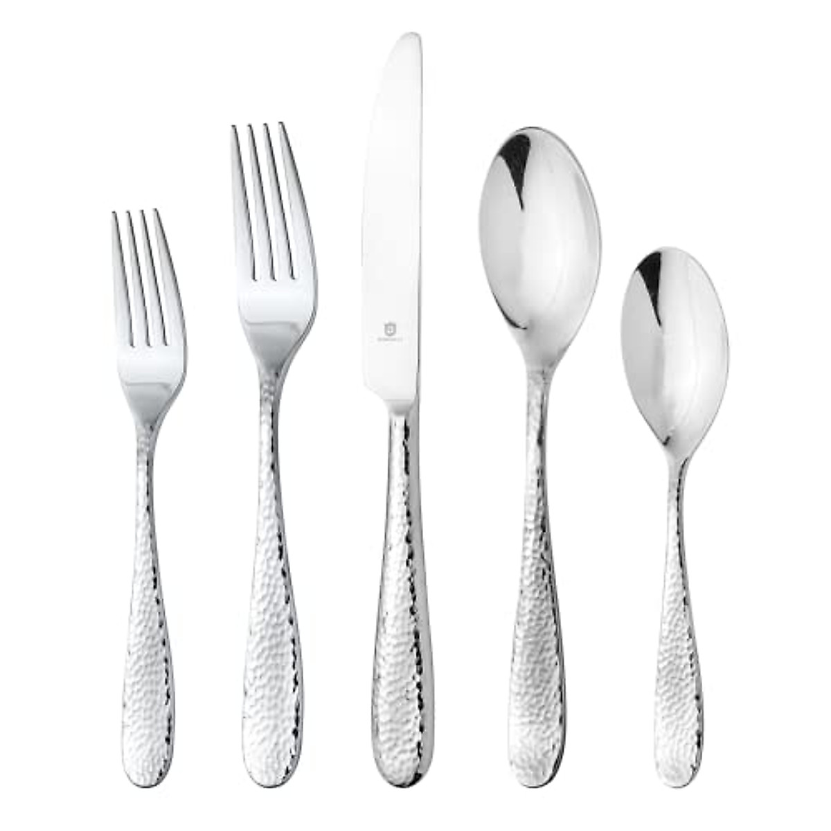 DANIALLI 60 Piece Silverware Set For 12, 18 10 Stainless Steel Silverware Set, Modern Fidenza Hammered Flatware Set, Knife/Fork/Spoon & Long Teaspoon/Salad Fork Mirror-Polished Dishwasher Safe Cutlery