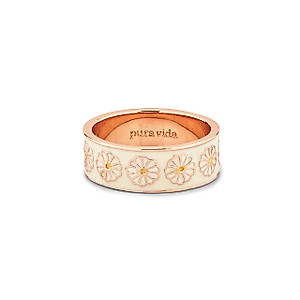 Pura Vida Rose Gold Plated Dreamy Daisy Ring - Brass Base, Stackable Band, Brand Stamp - Size 7