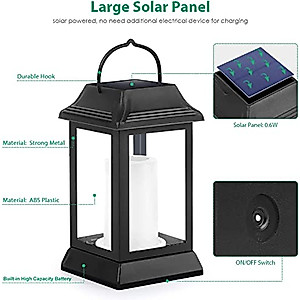 TomCare Solar Lights Metal Flickering Flame Solar Lantern Outdoor Hanging Lanterns Decorative Lighting Heavy Duty Solar Powered Waterproof Umbrella Lighting for Garden Patio Deck Yard, 2 Pack（Black）