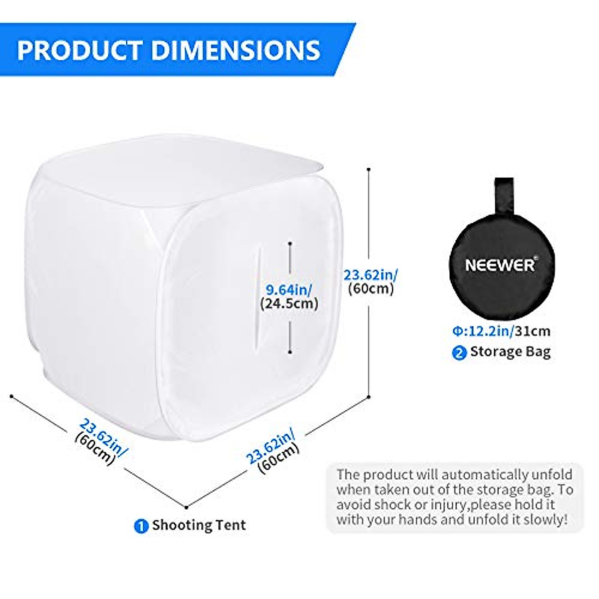 Neewer® 24x24 inch/60x60 cm Photo Studio Shooting Tent Light Cube Diffusion Soft Box Kit with 4 Colors Backdrops (Red Dark Blue Black White) for Photography