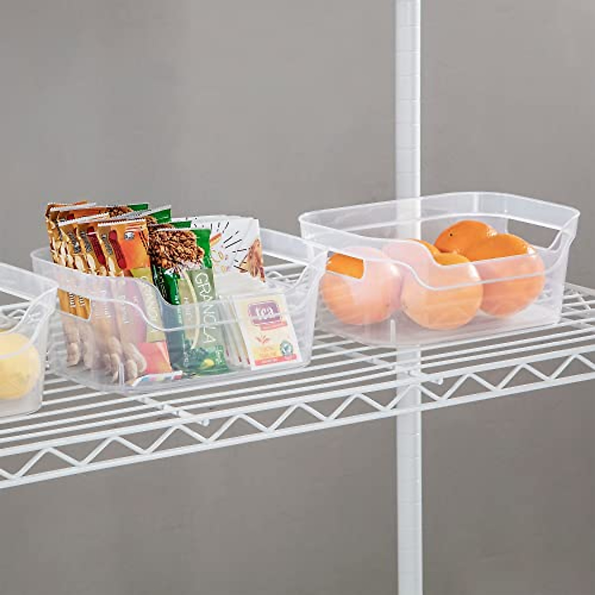 Sterilite 9.5 x 6.5 x 4 Inch Small Open Scoop Front Clear Storage Bin with Comfortable Carry Through Handles for Household Organization (16 Pack)
