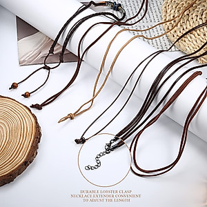 Sanfenly 6Pcs Long Pendant Necklaces for Women Vintage Style Bohemian Tribal Tassel Leaf Leather Necklace Adjustable Statement Handmade Wood Brown Sweater Necklace Set