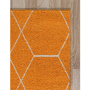 Unique Loom Trellis Frieze Collection Area Rug - Geometric (2' x 6' 1" Runner, Orange/ Ivory)