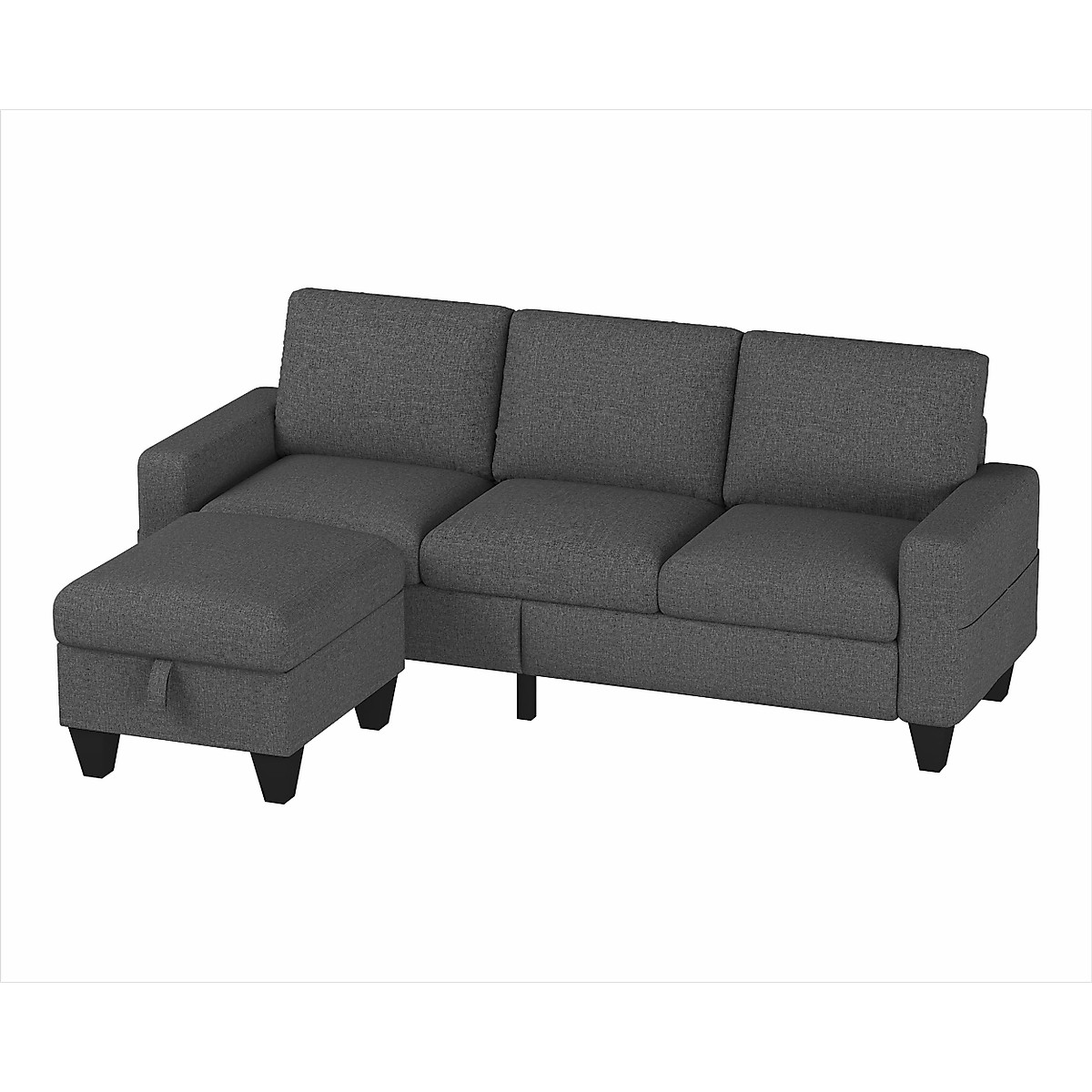 Woyomeub Sectional Sofa Couches for Living Room: Convertible L Shaped Couch with Storage Ottoman - Grey Small 3 Seater Sofas Furniture Set for Small Space