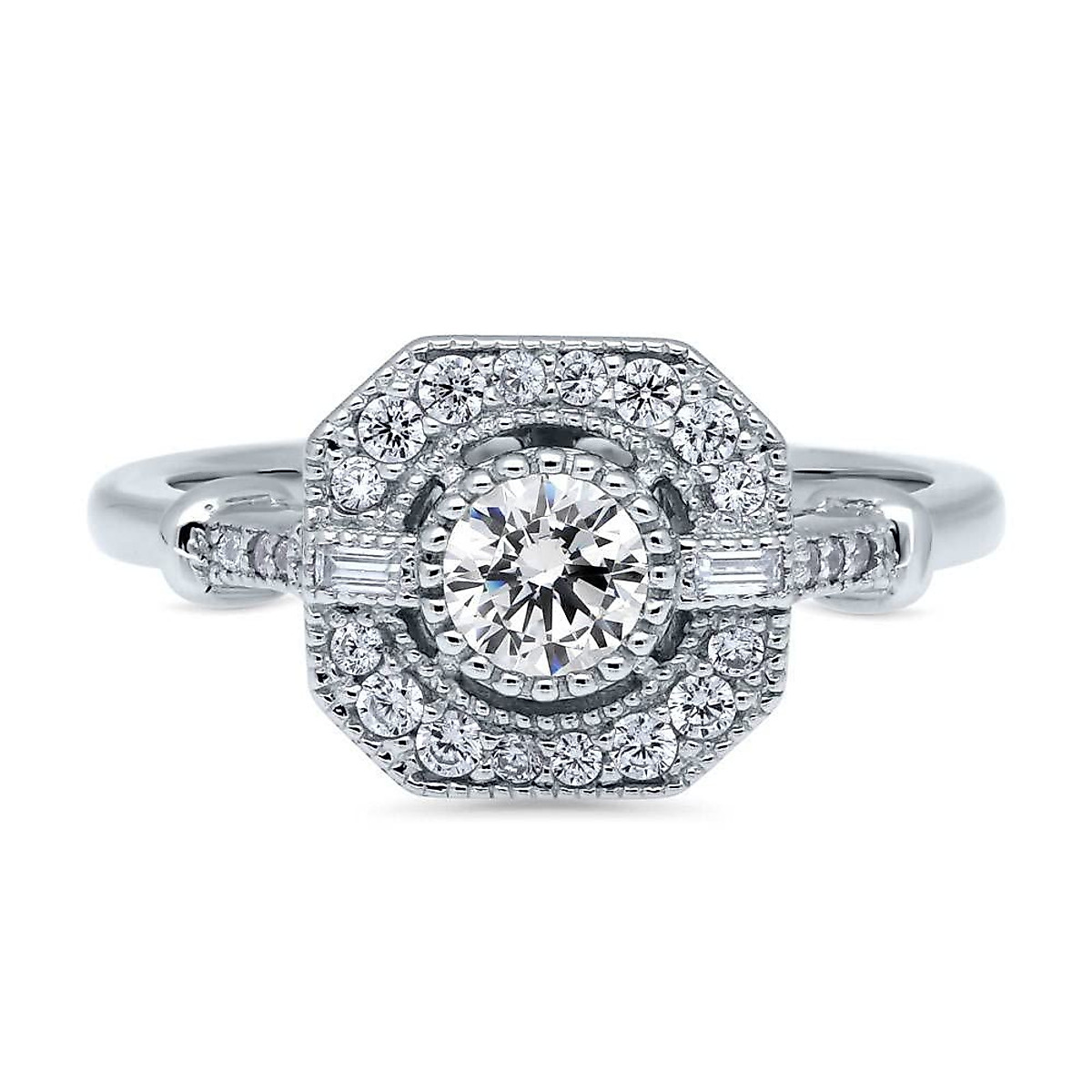 BERRICLE Sterling Silver Art Deco Cubic Zirconia CZ Fashion Ring for Women, Rhodium Plated Size 6