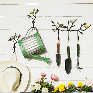 SOFFEE DESIGN 2pcs Vintage Coat Hooks Wall-Mounted Hanging Metal Rack, Heavy Duty Tree Branch with Birds Key Holder, Farmhouse Garden Style Hooks for Towels, Hats, Scarves Yellow