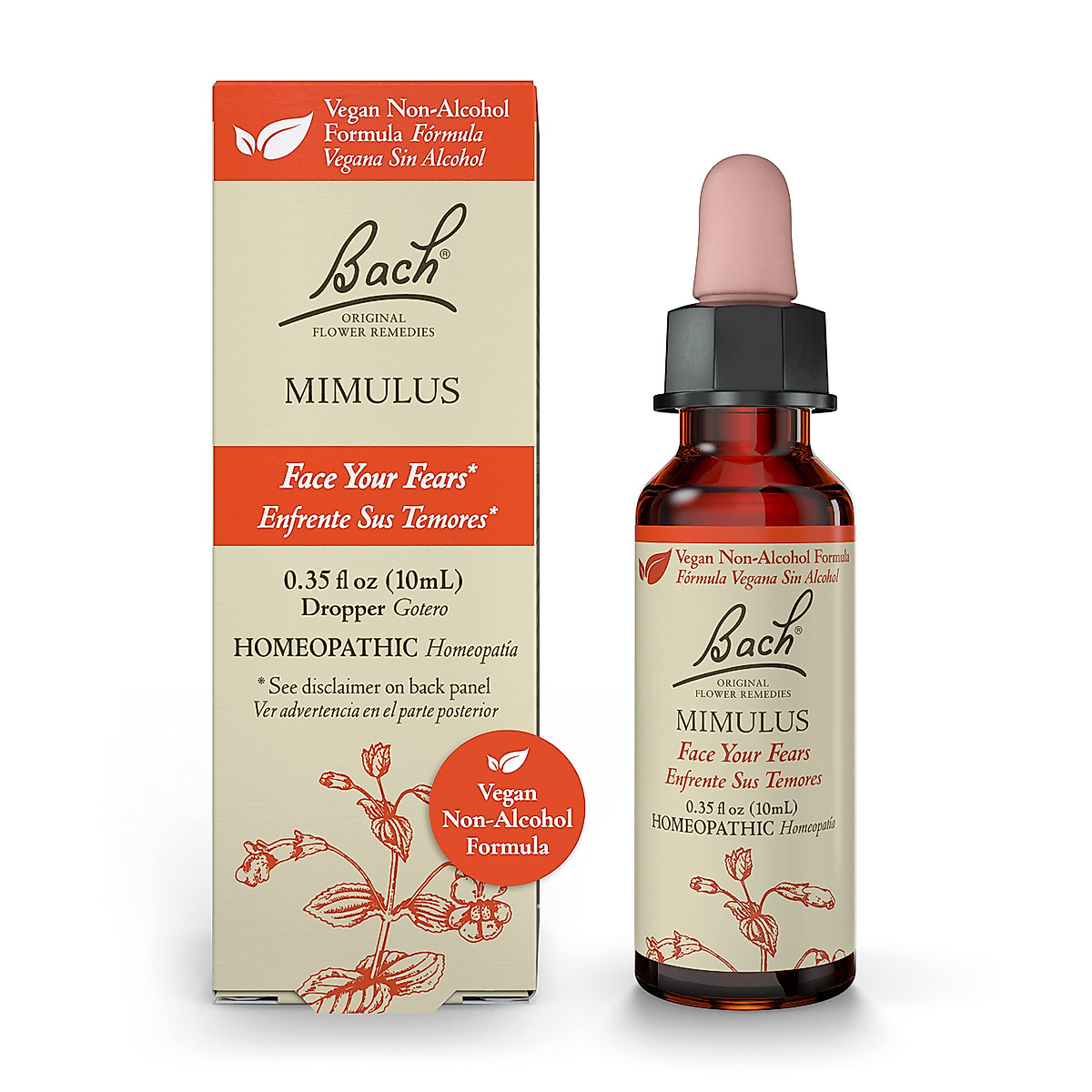 Bach Original Flower Remedies, Mimulus for Facing Fears (Non-Alcohol Formula), Natural Homeopathic Flower Essence, Holistic Wellness and Stress Relief, Vegan, 10mL Dropper