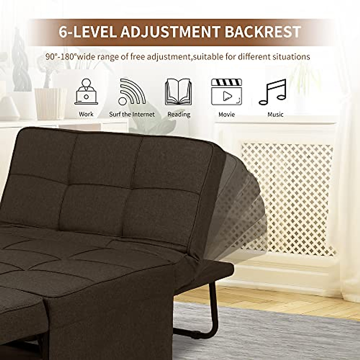 Diophros Sofa Bed, Convertible Couch Chair 4 in 1 Multi-Function Modern Folding Ottoman Guest Sleeper Bed with Adjustable Backrest for Small Room Apartment, Living Room, Large
