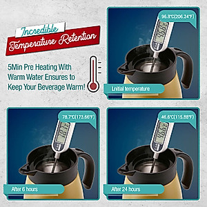 SINCE 1997 MR.CHEF 34Oz Thermal Coffee Carafe, Insulated Stainless Steel Coffee Carafes for Keeping Hot/Double Walled Vacuum Coffee Carafe (Gold, 1L)