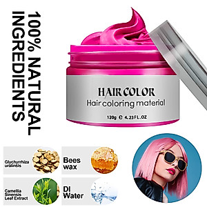 Temporary Hair Color Wax 4.23 oz-Instant Hairstyle Cream Hair Pomades Hairstyle Wax for Party Cosplay Easy Cleaning (1, Pink)