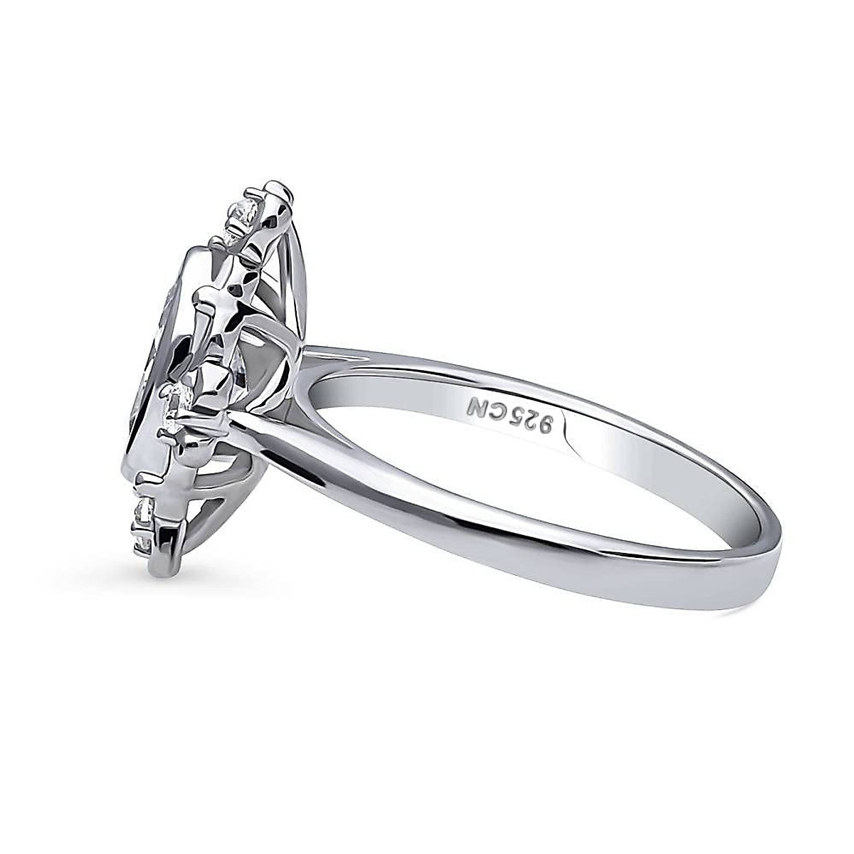 BERRICLE Sterling Silver Flower Cubic Zirconia CZ Art Deco Promise Ring for Women, Rhodium Plated Size 9