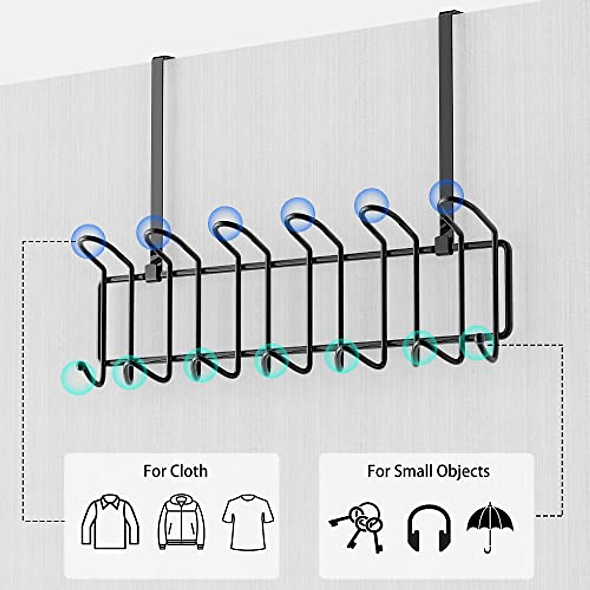 Minggoo Coat Rack Wall Mounted Hook Rack Over The Door Hook Organizer 13 Hooks, Heavy-Duty Iron Wire Black