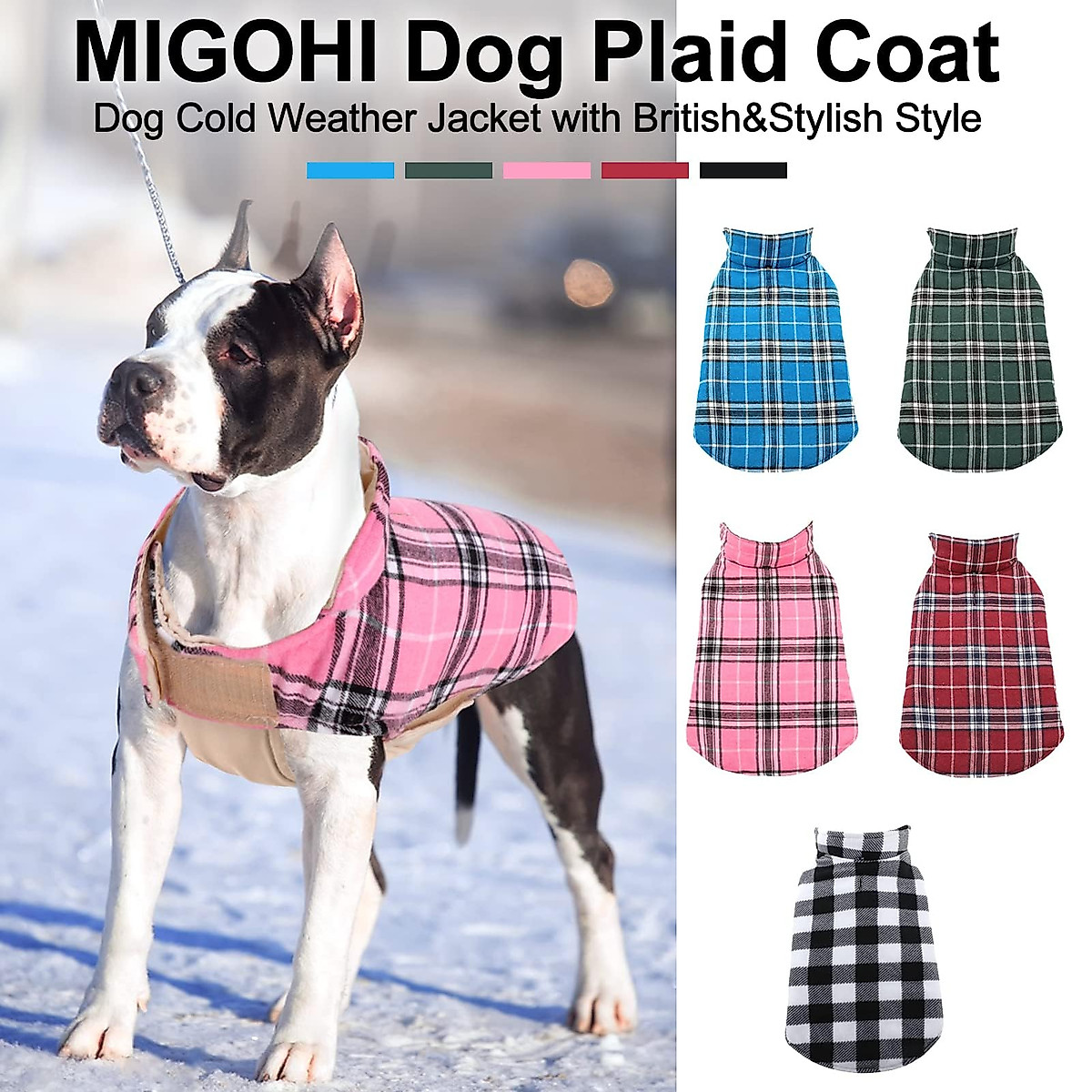 MIGOHI Dog Jackets for Winter, Reversible Dog Coat Windproof Waterproof Dog Winter Jackets for Cold Weather, British Style Plaid Dog Coats Warm Dog Vest for Small Medium Large Dogs, Pink S