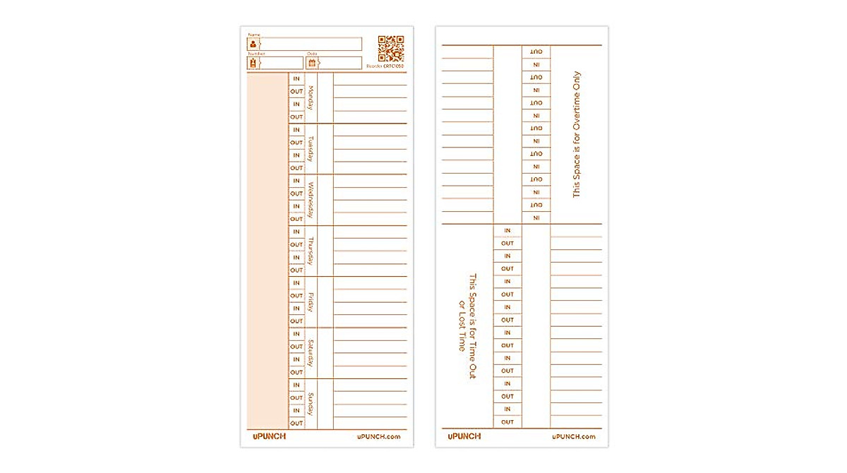 100 uPunch Time Cards for CR1000 Digital Clock - Accurate Time Tracking