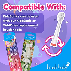 Brush Baby KidzSonic Toddler and Kid Electric Rocket Toothbrush for Ages 3+ Years - Disco Lights, Gentle Vibration, and Smart Timer Provide a Fun Brushing Experience - (2) 3+ yrs with Brush Heads