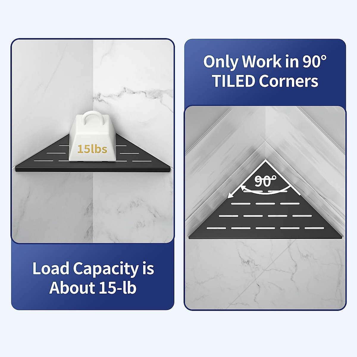 Bernkot 10'' Corner Shower Shelf 2PCS, 304 Stainless Steel Grout in Bathroom Shelves for Tiled Wall, No Drilling Needed (10'', Black)