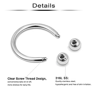 Ftovosyo 40Pcs 16G Surgical Steel Nose Septum Rings Piercing Jewelry Horseshoe Helix Tragus Cartilage Earring Hoop Eyebrow Lip Hoop Retainer for Women Men 10mm 3/8 inch
