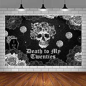 Sendy 7x5ft Death to My Twenties Backdrop for Thirties Birthday Party Decorations RIP 20s Funeral Youth Banner Gothic Skull Tombstone Black Photography Background Photo Booth Studio Props
