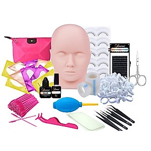 Eyelash Extension kit, Missice Professional Eyelashes Kit False Eyelashes Extension Glue Tool Practice Kit for Makeup Practice Eye Lashes Graft with Mannequin Training Head