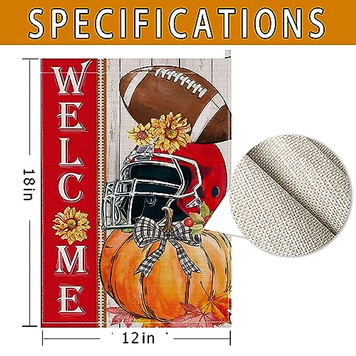 Fall Garden Flag, Welcome Fall Football Yard Flag 12x18 Double-Sided Autumn, Fall Football Pumpkins Welcome Garden Flags Burlap Signs Home Decorations Outdoor Farmhouse