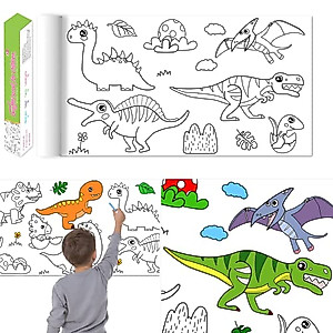 BABORUI Removable Sticky Childrens Drawing Roll, Dinosaur Drawing Paper for Kids, 118*11.8 Inches Large Coloring Paper Roll for Kids, Coloring Books Painting, Drawing & Art Supplies