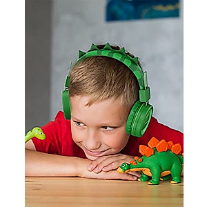 SIMJAR Dinosaur Kids Headphones with Microphone for School, Volume Limiter 85/94dB, Over-Ear Girls Boys Headphones for Kids with Foldable Wired Headphones for iPad/Travel/Tablet