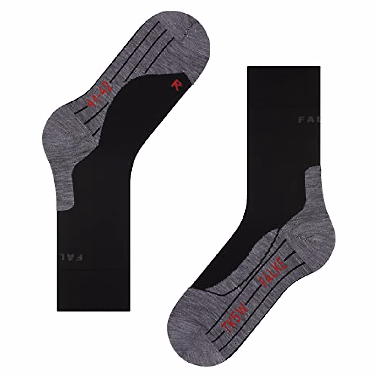 FALKE Women's TK5 Wander Hiking Socks, Crew Length, Light Padding, Athletic Sock, Breathable Quick Dry, Merino Wool, Black (Black-Mix 3010), 5-6, 1 Pair