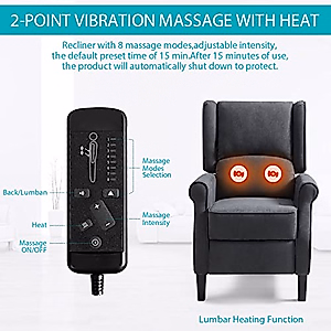 LEISLAND Wingback Recliner Chair for Living Room Fabric Lazyboy Push Back Chair with Heat and Massage, Tufted Armchair with Padded Seat,Grey(Set of 2)