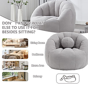 QQU Modern Round Barrel Chair with 1 Pillow, Comfortable Lounge Lazy Sofa Without Swivel Base Lounge Sofa Chair for Living Room, Bedroom, Hotel,Grey