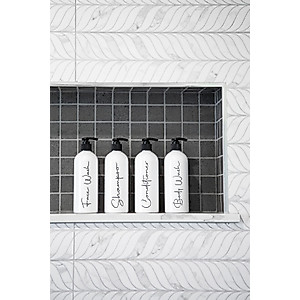 Alora Reusable Face Wash Bottle - Permanent Stylish Labels - 16oz Pump Bottle Dispenser for Face Wash - Empty Plastic Refillable Containers for Shower