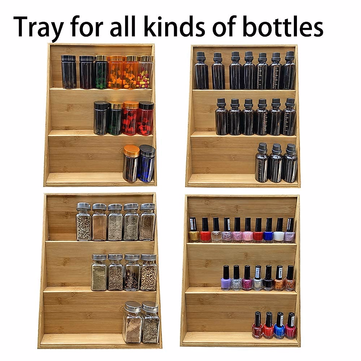 Simhoo Bamboo Spice rack In-Drawer Kitchen Cabinet Spice 18 Bottle Holder Tray for Storage/Organizer 3-Tier Insert