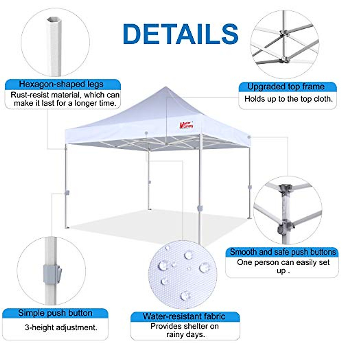 MASTERCANOPY Premium Heavy Duty Pop Up Commercial Instant Canopy Tent (10x10, White)