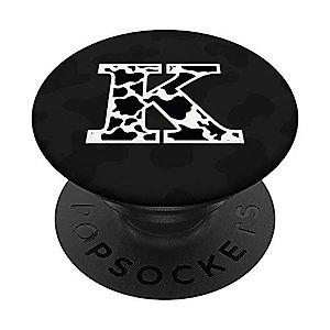 Cow Print Black and White Initial Letter K PopSockets PopGrip: Swappable Grip for Phones & Tablets