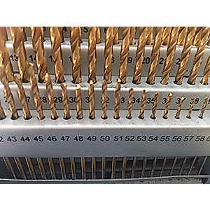 LLDSIMEX 60 Piece 1#-60# Titanium Nitride Coated Numbered Drill Bit Set High Speed Steel (0.228" - 0.040")