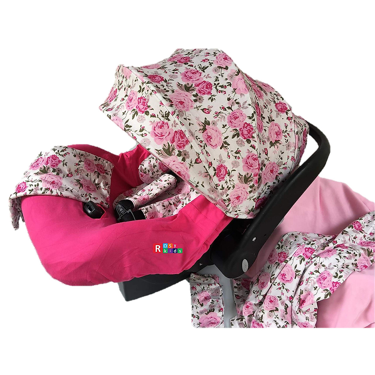 9pc Ultimate Set of Infant Car Seat Cover Canopy Headrest Blanket Hat Nursing Scarf, 25JE02